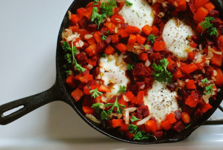 beet & sweet potato hash egg skillet - ChinDeep