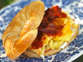bacon egg & cheese breakfast croissant sandwich - ChinDeep