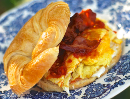 bacon egg & cheese breakfast croissant sandwich - ChinDeep