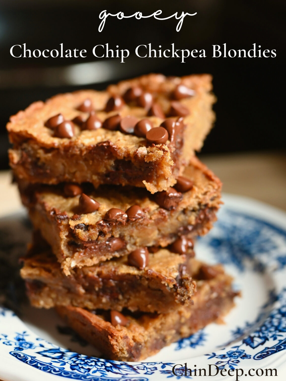 gooey chocolate chip chickpea blondies - ChinDeep
